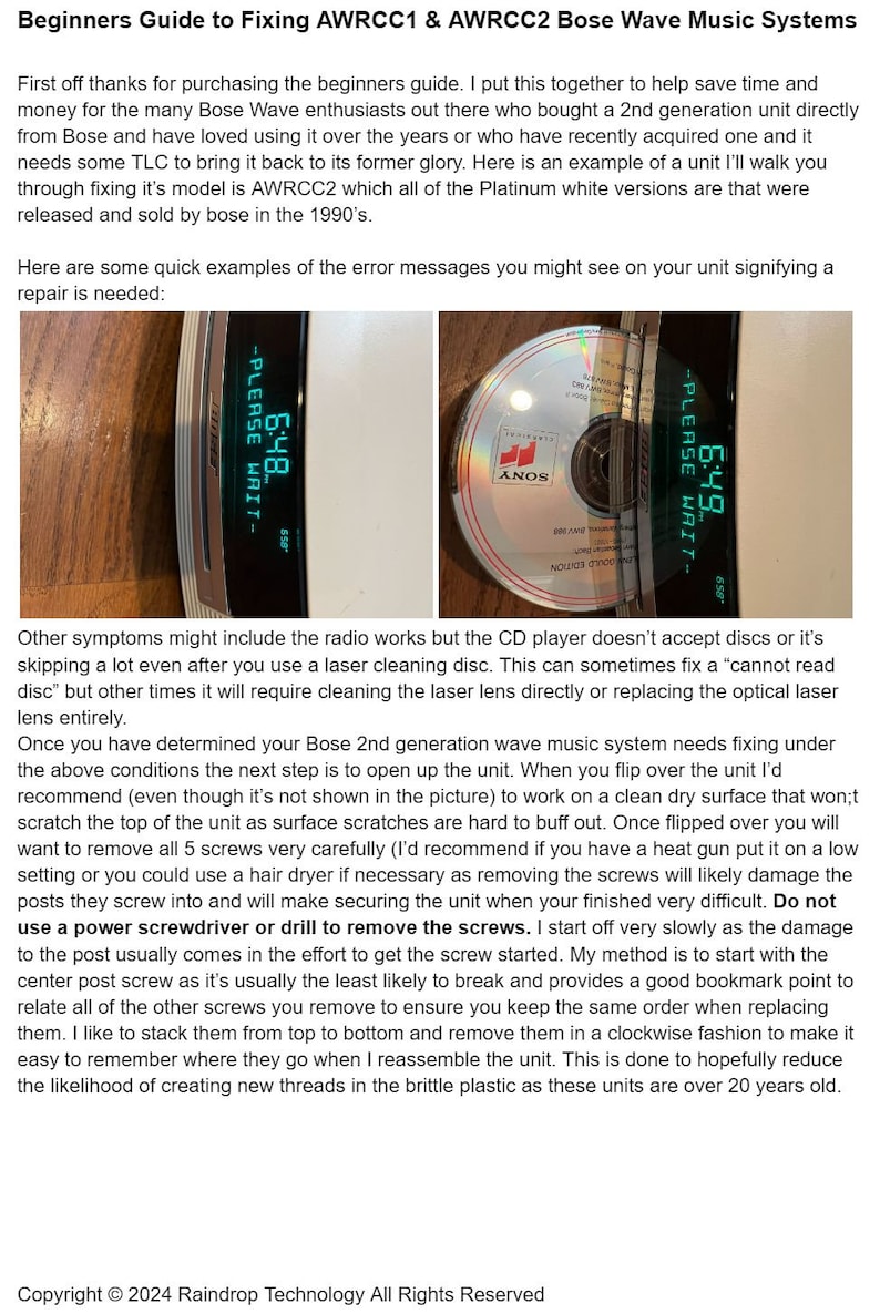 Bose Wave Radio *DIY* Not PROFESSIONAL Repair Service for Model AWRCC1 ...