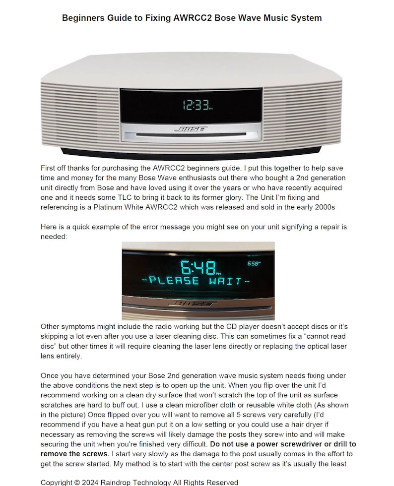 Bose Wave Music System Radio CD Player AWRCC2 *repair DIY Service Kit ...