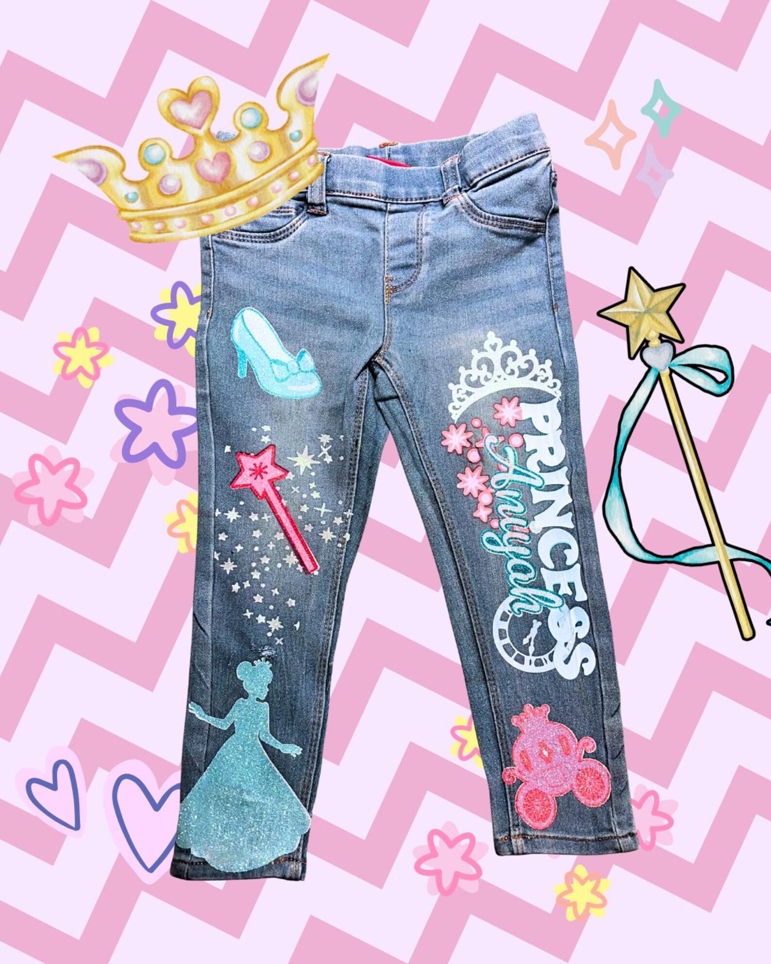 Personalized Princess Jeans: Custom Glitter Denim Birthday Outfit - Etsy
