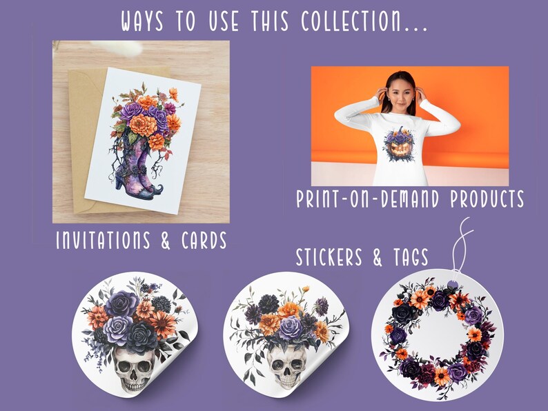 Watercolor Halloween Floral Clipart: Spooky Flower PNG Images (300 DPI ...