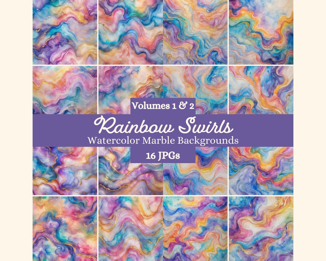 Watercolor Rainbow Marble Digital Paper Bundle | 16 High-res 12x12 ...