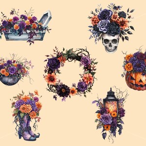 Watercolor Halloween Floral Clipart: Spooky Flower PNG Images (300 DPI ...