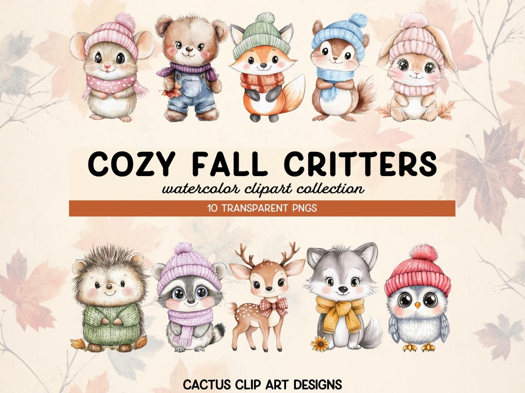 Fall Woodland Animals Watercolor Clipart: Cozy PNG Set (digital ...