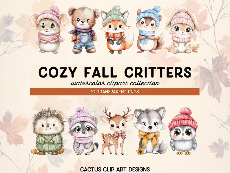 Cozy Fall Woodland Animals Watercolor Clipart - 10 Pngs, Fall Animal ...