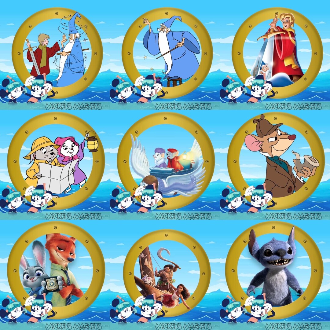 Disney Magnets, Merlin , Basil , Bernard & Bianca, Live Stitch , Moana ...