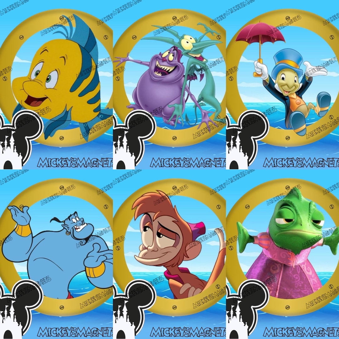 Disney-magneten, Genie , Pain & Panic , Flounder ,jiminy Cricket ...