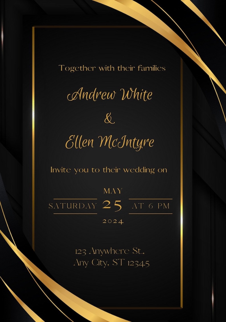 Elegant Black & Gold Wedding Invitation Bundle, Wedding Invitation ...