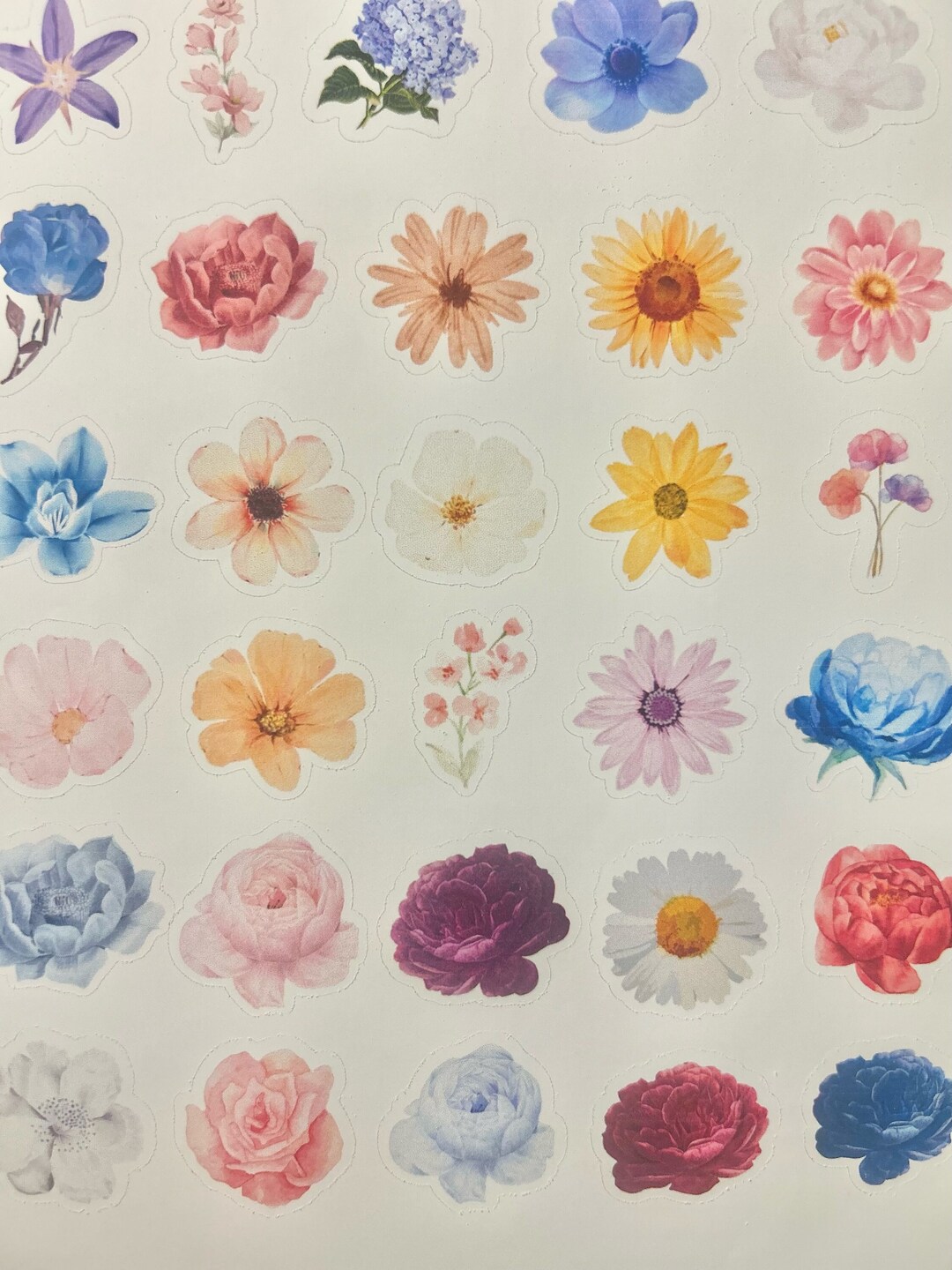 Floral Stickers - 30 Assorted Paper Flower Sticker Sheet for Her ...