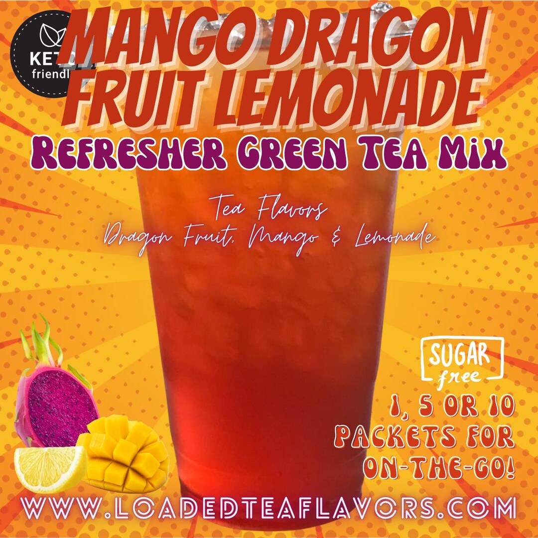 Refresher Tea Keto Energy Drink Mix Packets: MANGO Dragon Fruit ...