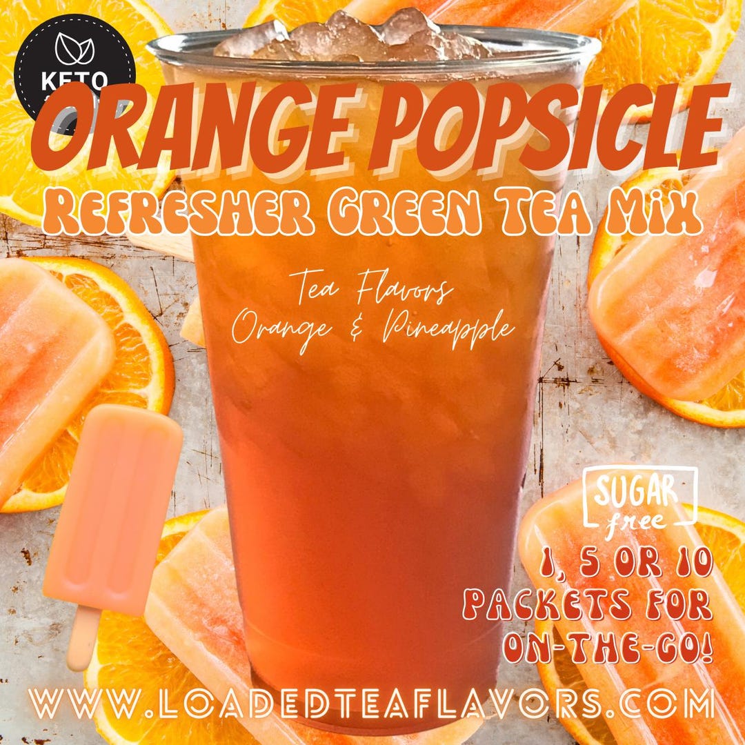 Refresher Tea Keto Energy Drink Mix Packets: ORANGE POPSICLE 0-calorie ...