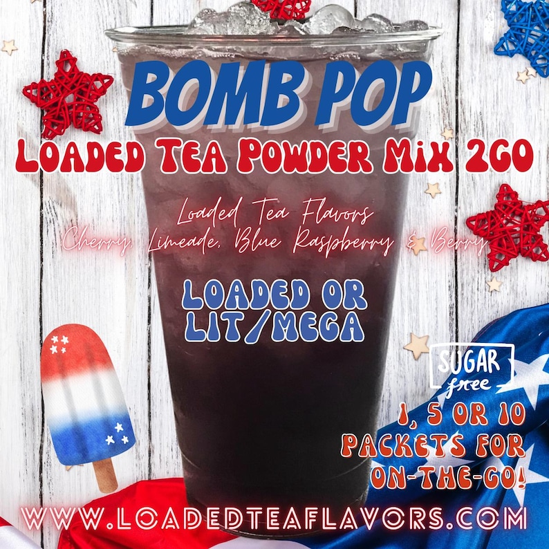 Loaded Tea Flavor Powder Energy Drink Mix Packets: BOMB POP Easy to ...