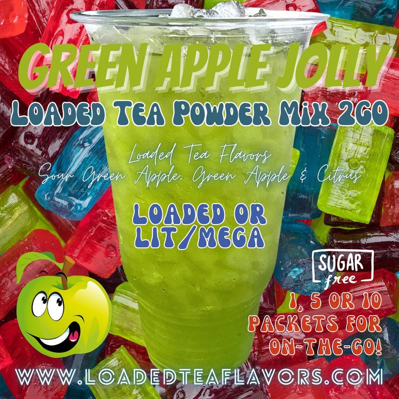 Loaded Tea Flavor Powder Energy Drink Mix Packets: GREEN APPLE JOLLY 2 ...