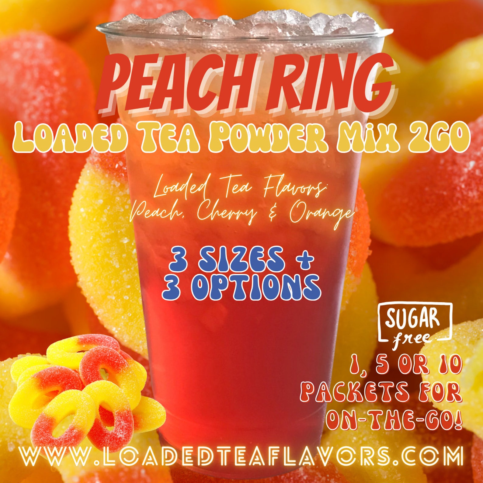 Loaded Tea Powder Energy Drink Mix Packets: PEACH RING 3 Options to ...
