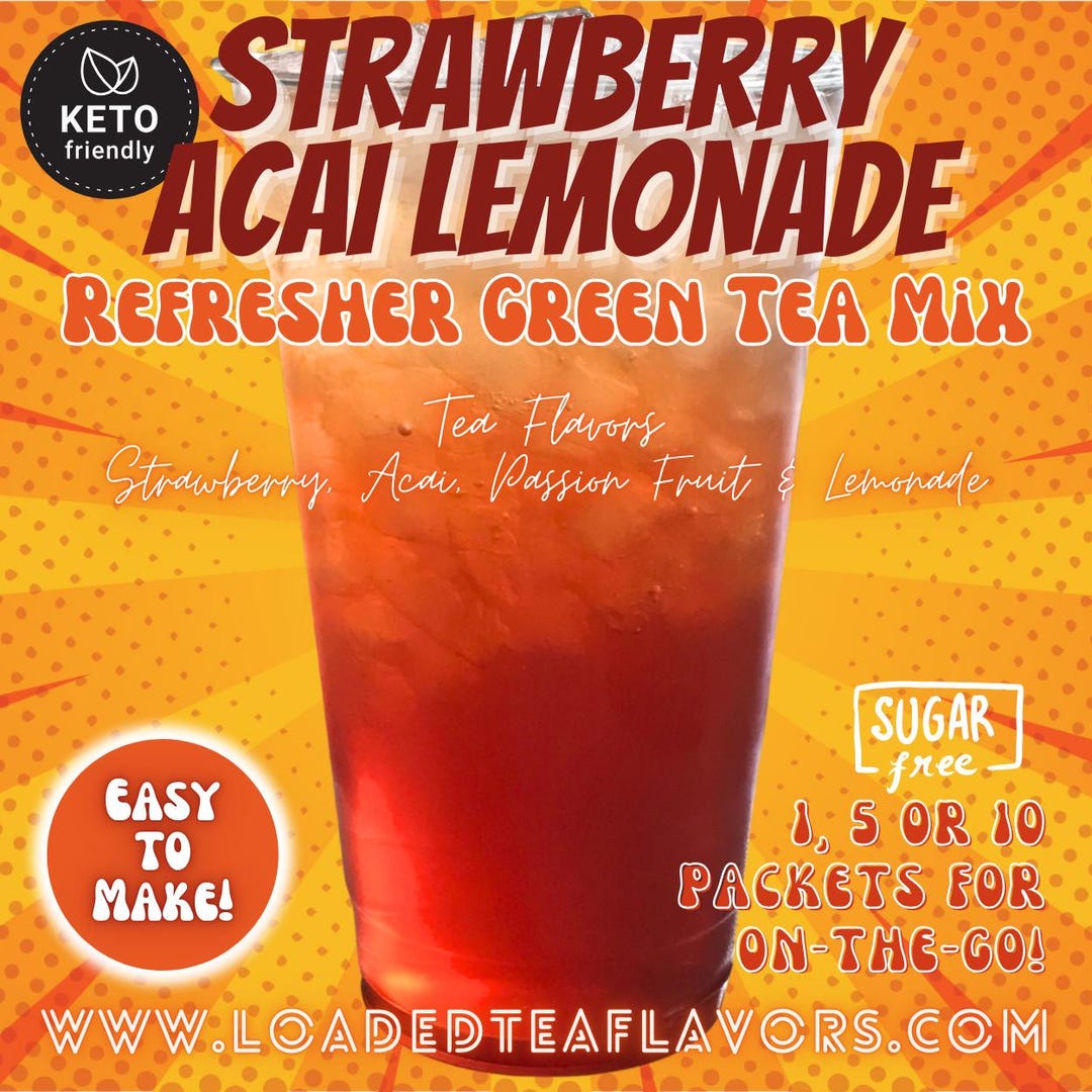 Refresher Tea Keto Energy Drink Mix Packets: STRAWBERRY ACAI LEMONADE ...