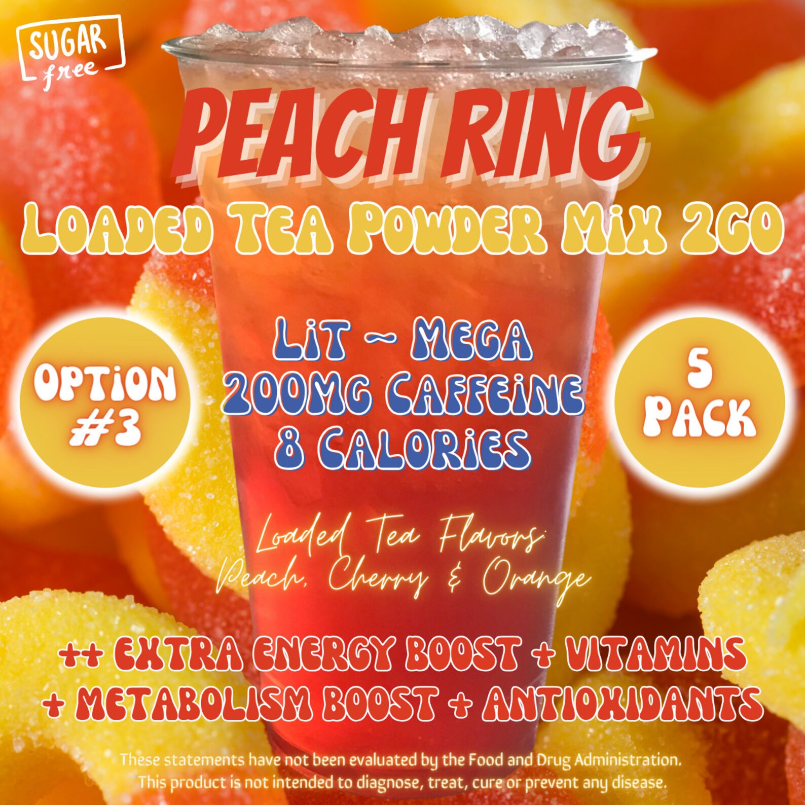 Loaded Tea Powder Energy Drink Mix Packets: PEACH RING 3 Options to ...