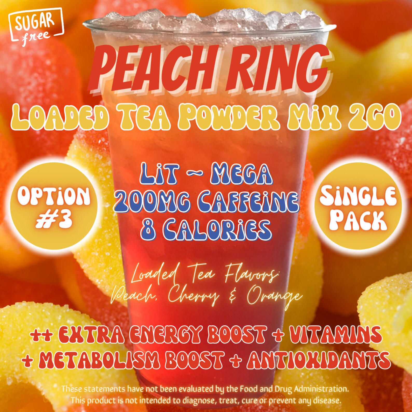 Loaded Tea Powder Energy Drink Mix Packets: PEACH RING 3 Options to ...