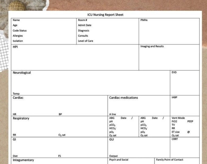 ICU Nursing Report Sheet - Etsy