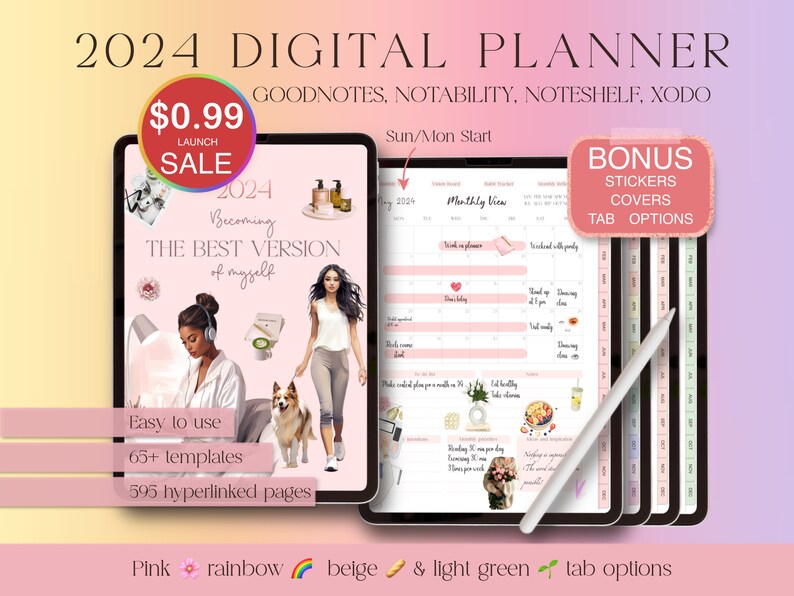 2024 Digital Planner Goodnotes Planner Self Care Planner Fitness ...
