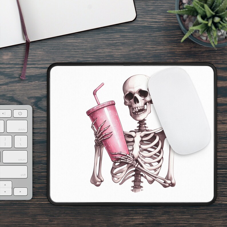 Skeleton With Milkshake Gaming Mouse Pad, Humorous Skeleton Mouse Pad ...