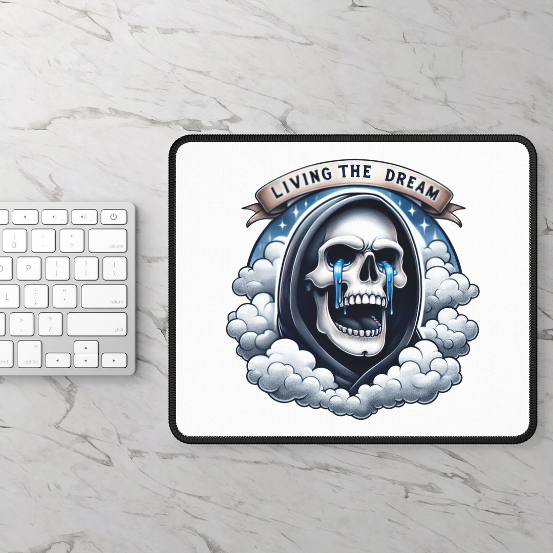 Living the Dream Skull Gaming Mouse Pad, Humorous Skeleton Mouse Pad ...