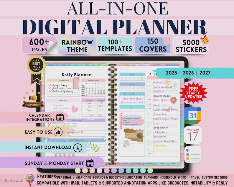 All-in-one Digital Planner, Digital Planner, Digital Journal, Digital ...