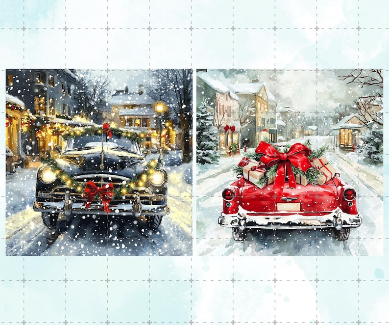 20 PNG Watercolor Christmas Car Clipart – Digital Download, Vintage ...