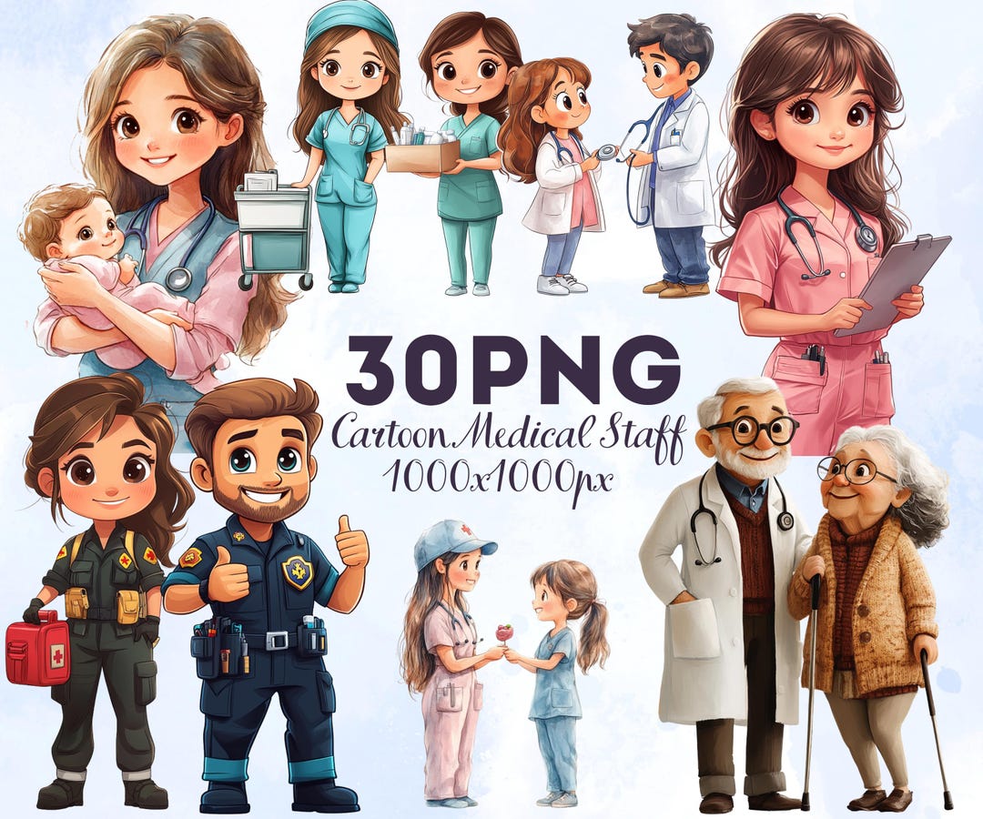 30 Cartoon Medical Staff Clipart PNG Doctors, Nurses, EMT, Pediatrician ...