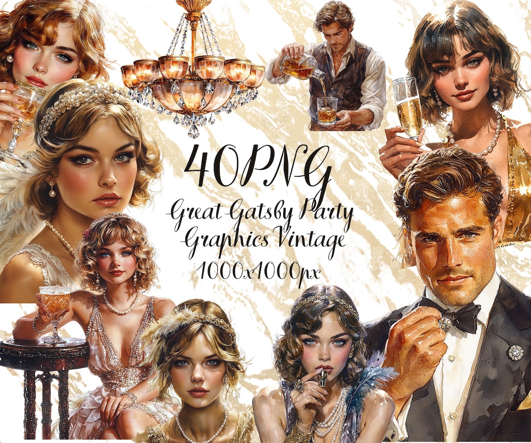 40 PNG Great Gatsby Party Clipart Digital Download Vintage 1920s Art ...
