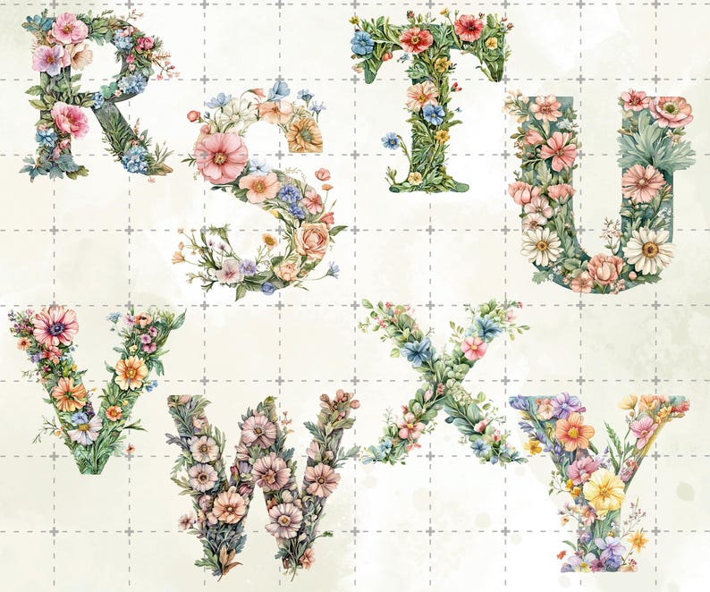 Floral Alphabet PNG, Watercolor Letters A-Z, Botanical Monogram Clipart ...