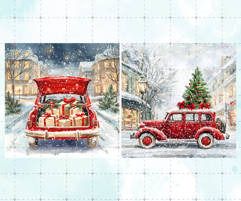 20 PNG Watercolor Christmas Car Clipart – Digital Download, Vintage ...