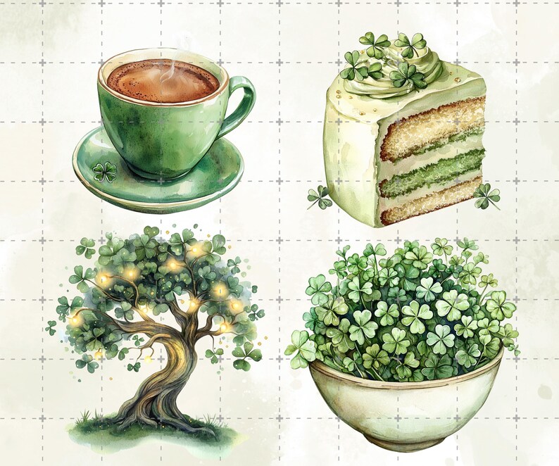 60 PNG St Patricks Day Clipart Bundle, Watercolor Shamrock Clipart ...