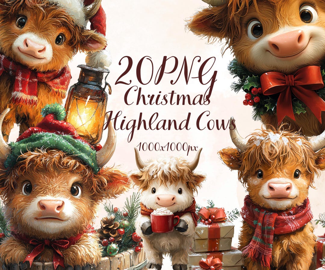 20 PNG Watercolor Christmas Highland Cow Clipart – Festive Images ...