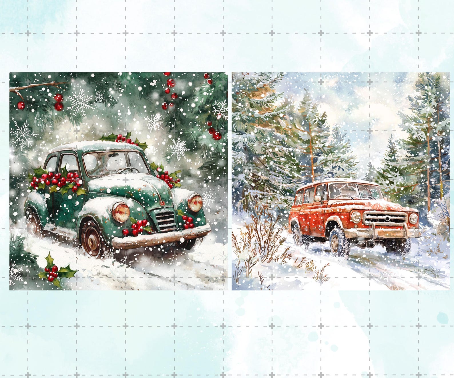 20 PNG Watercolor Christmas Car Clipart – Digital Download, Vintage ...