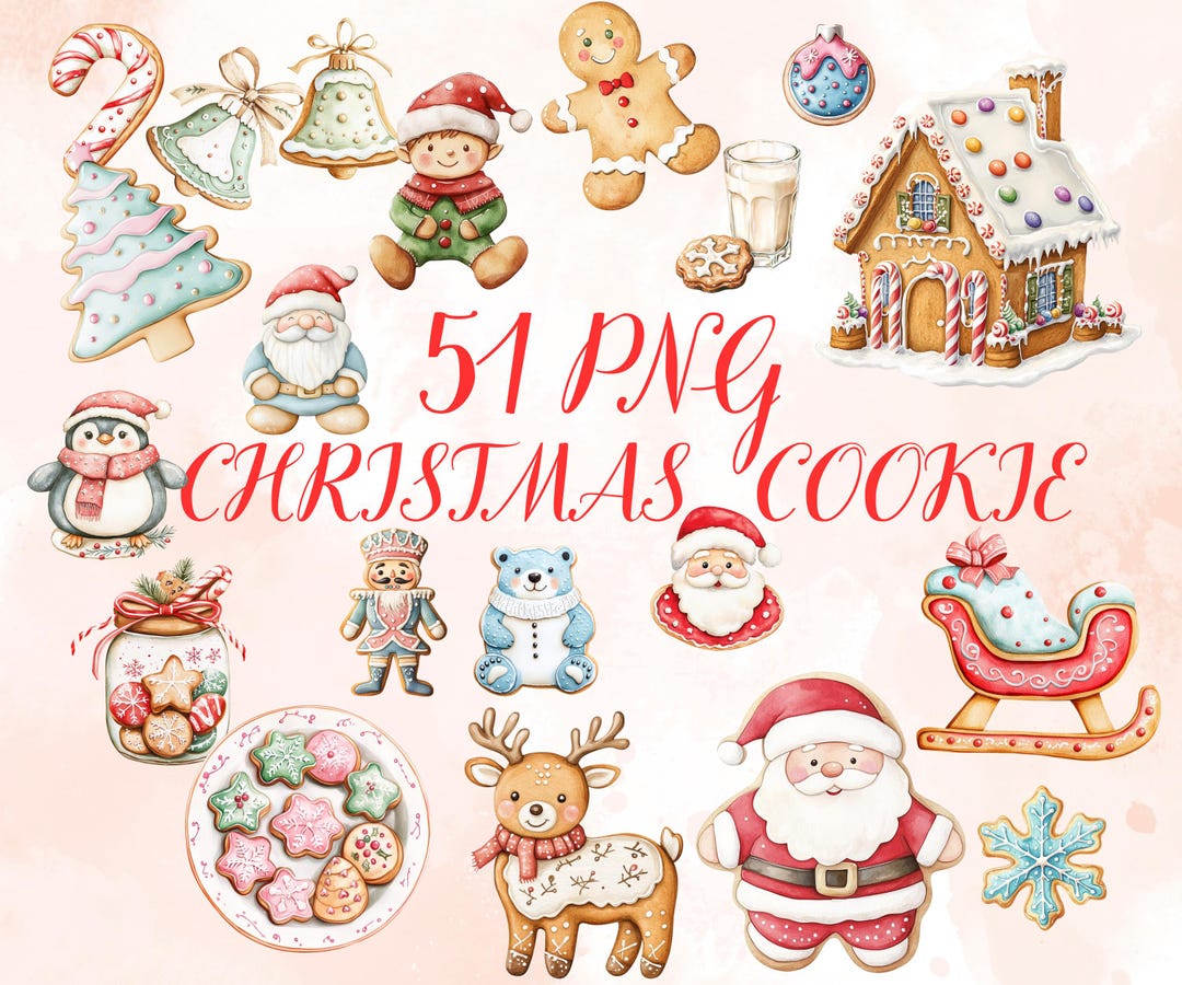 Christmas Cookie Clipart, Watercolor Gingerbread, Xmas PNG (digital ...