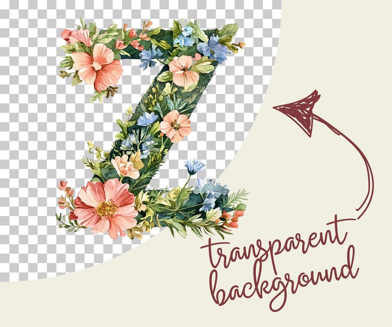 Floral Alphabet PNG, Watercolor Letters A-Z, Botanical Monogram Clipart ...
