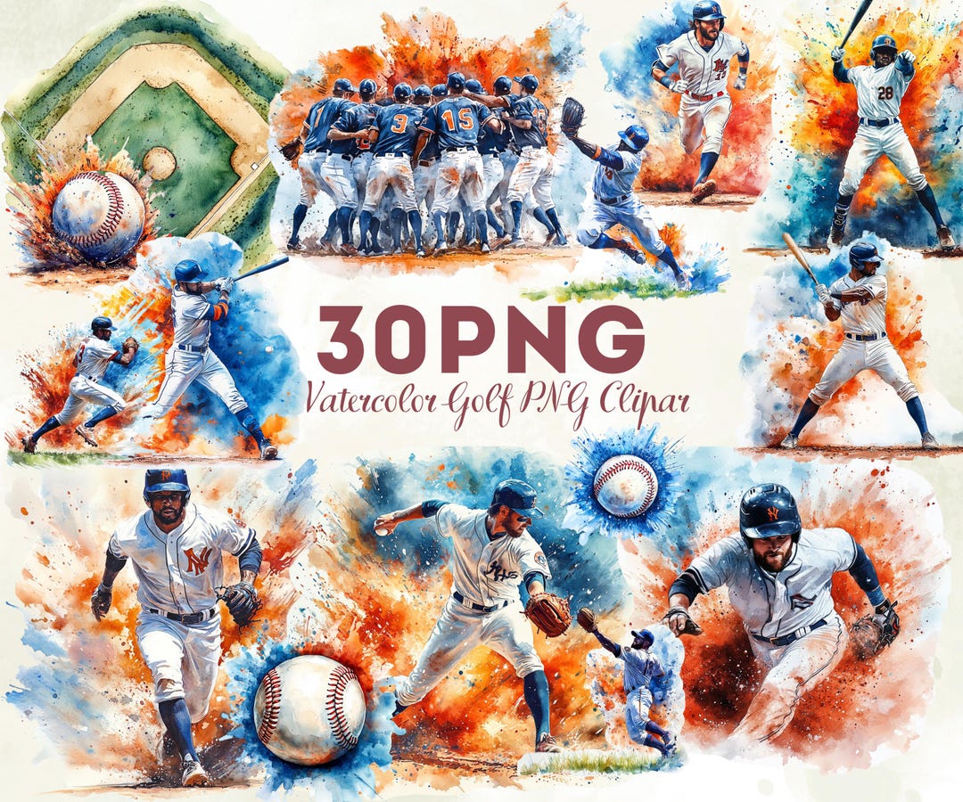 Watercolor Baseball Clipart Bundle PNG, Baseball Player Sublimation ...