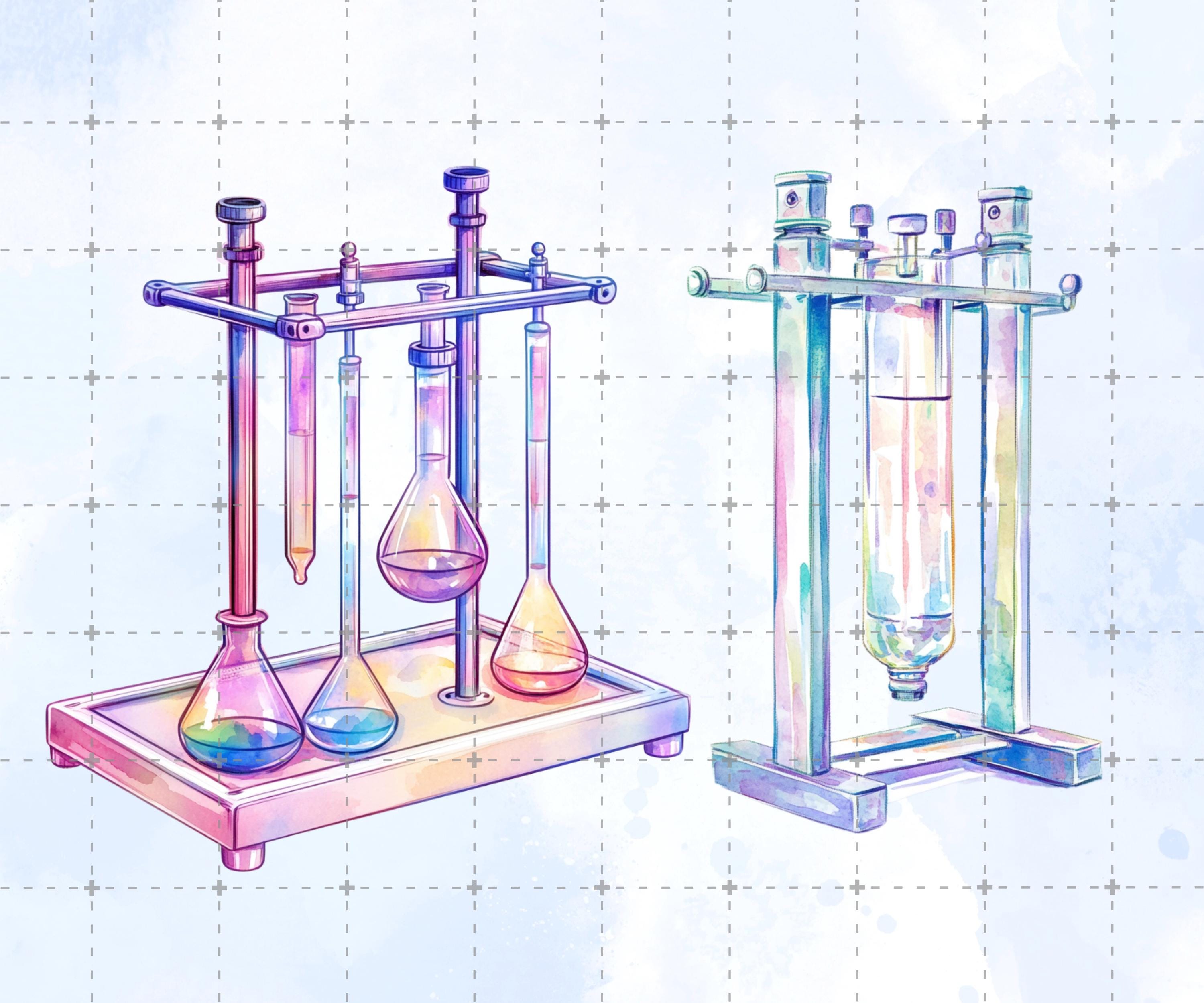 50 Watercolor Science Lab Clipart PNG Chemistry Clipart Colorful ...