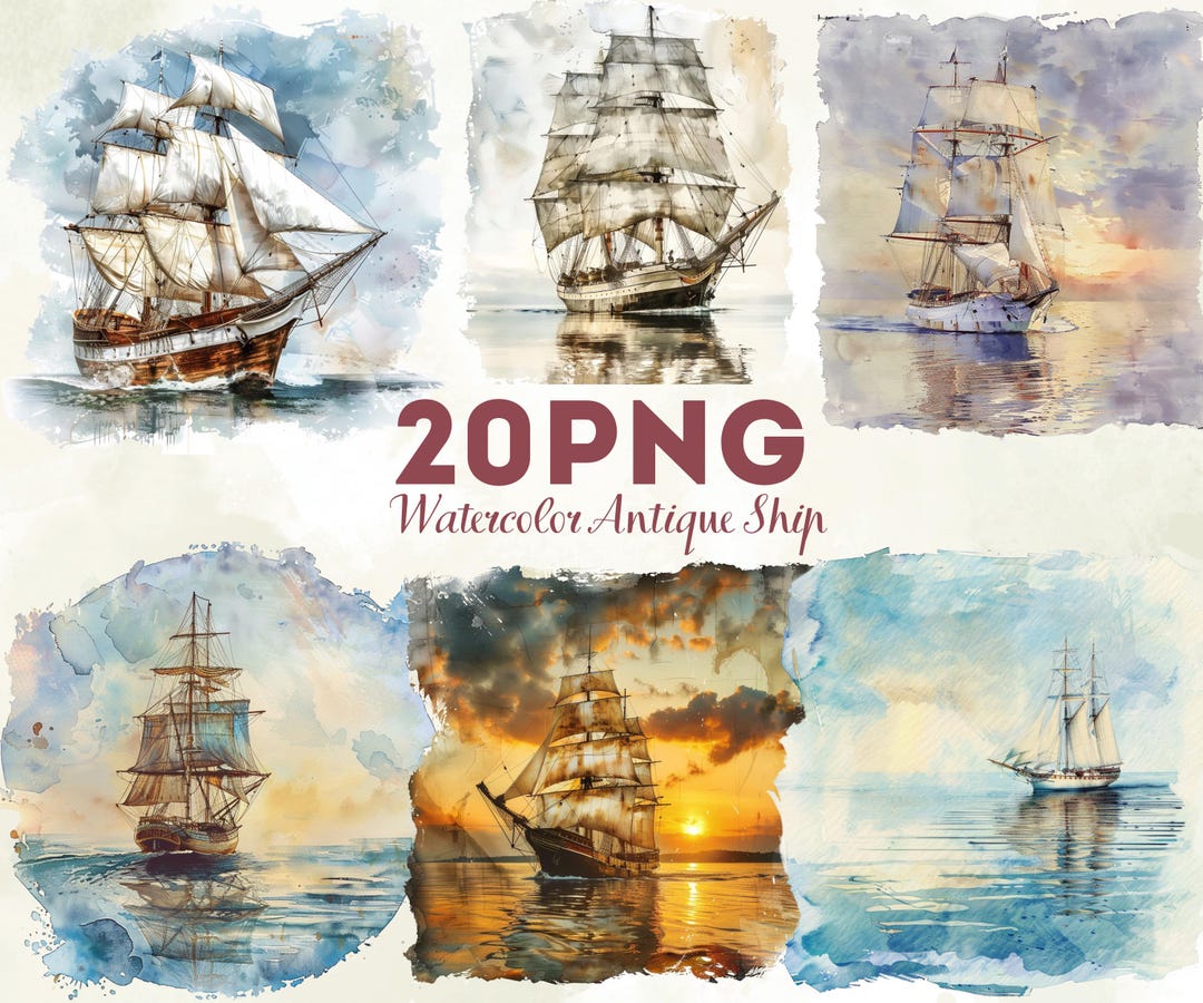 Watercolor Sailing Ship Clipart, Antique Nautical Art (PNG Digital ...