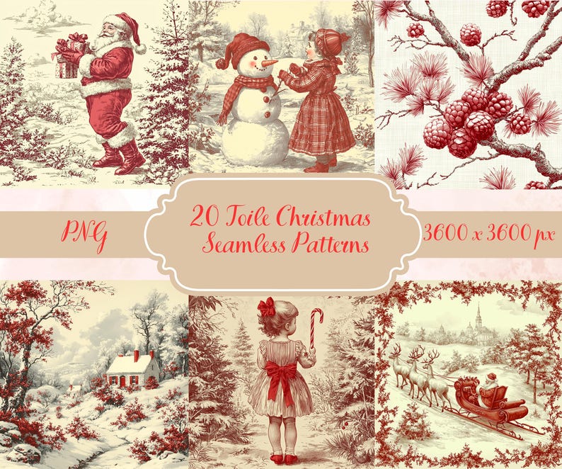 20 PNG Toile Christmas Seamless Pattern Pack – Digital Download ...