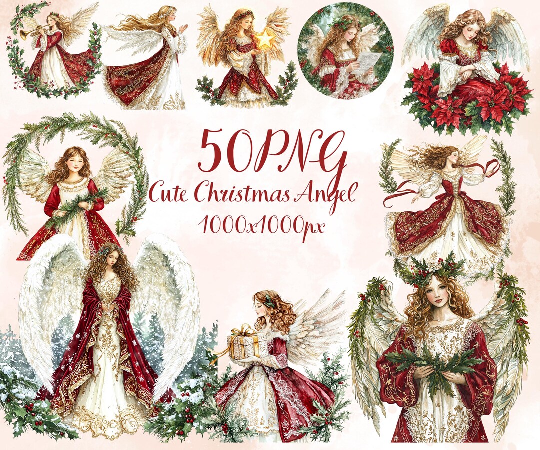 50 PNG Cute Christmas Angel Clipart – Digital Download, Watercolor ...
