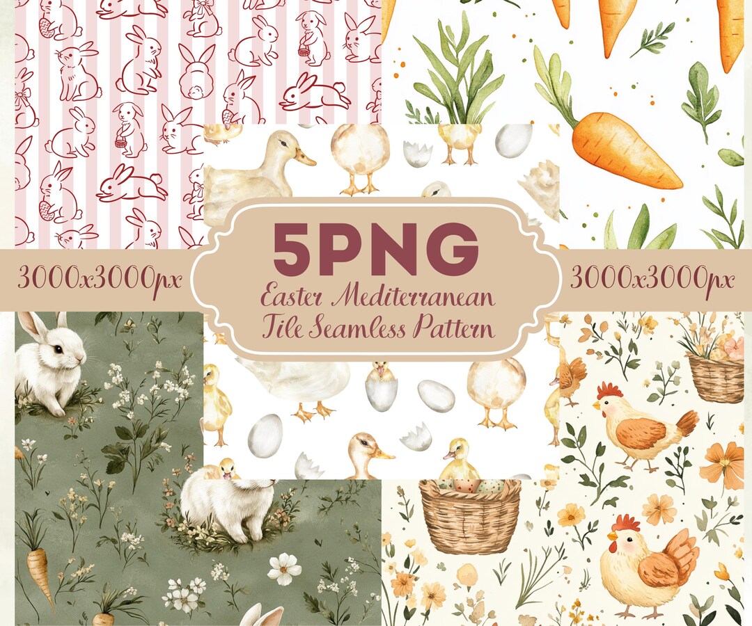 Easter Seamless Pattern PNG Bundle Bunny Rabbit Duck Spring Digital ...