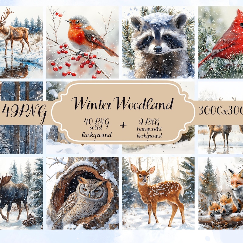 Snowy Wild Animals - Etsy