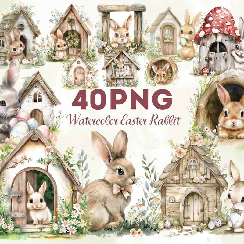 Bunny House Clipart - Etsy