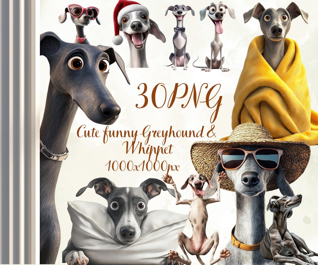 Greyhound & Whippet Clipart – 30 Watercolor Dog PNG Illustrations ...