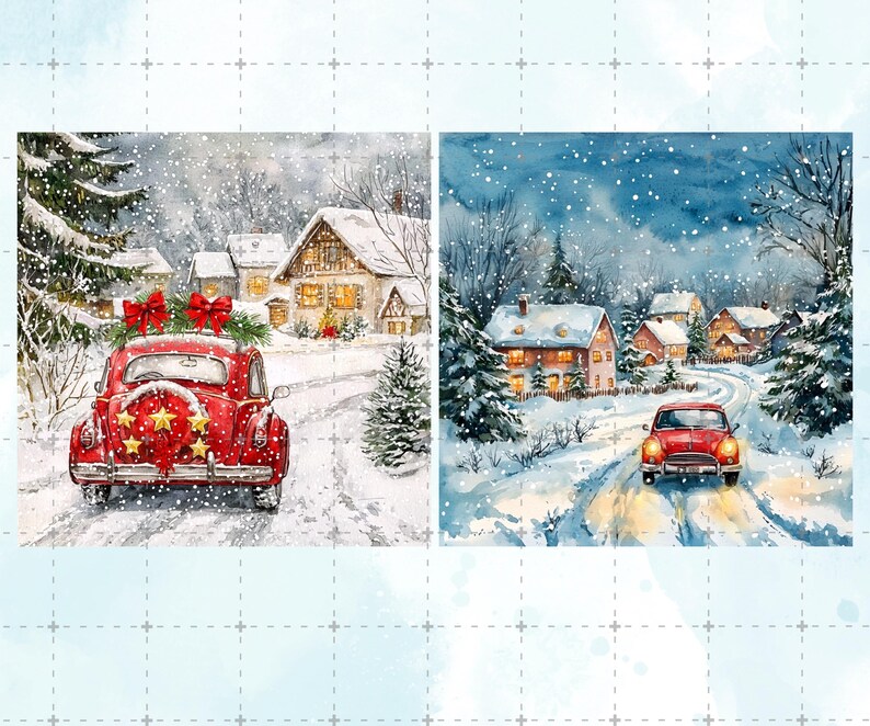 20 PNG Watercolor Christmas Car Clipart – Digital Download, Vintage ...