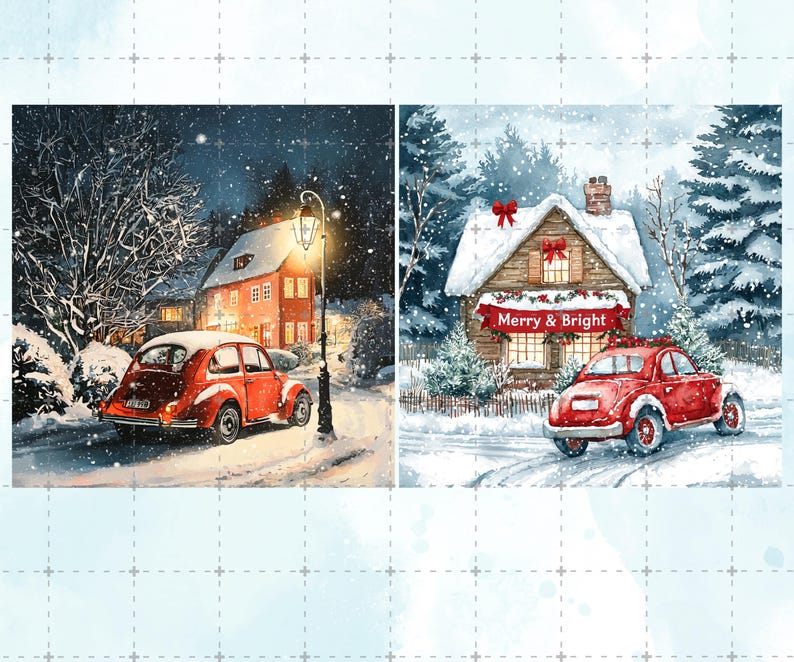 20 PNG Watercolor Christmas Car Clipart – Digital Download, Vintage ...
