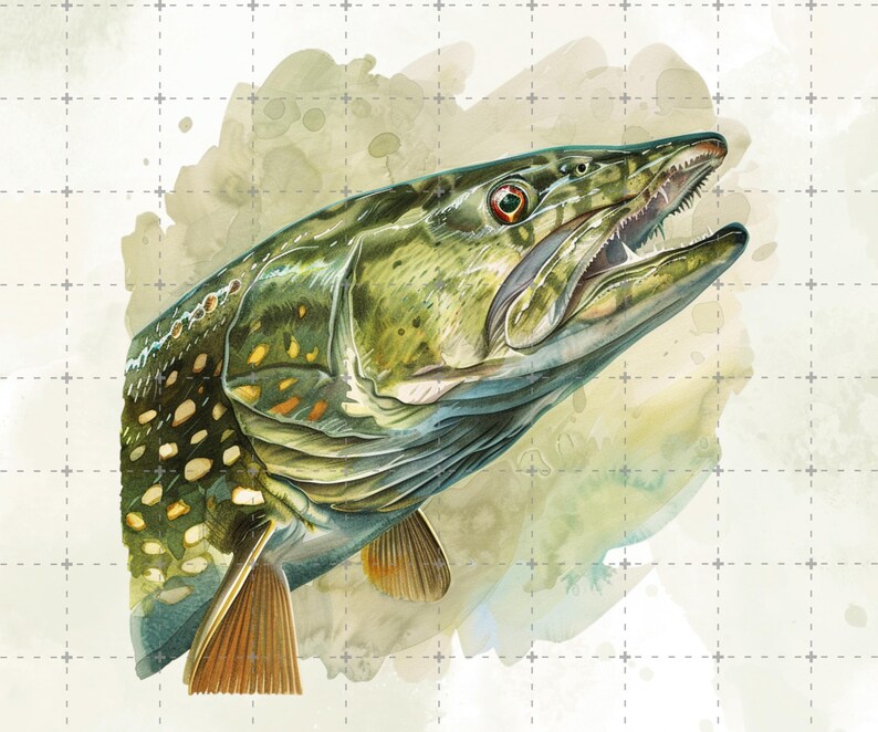 Watercolor Pike Fish Clipart PNG, Northern Pike Illustration, Fishing ...