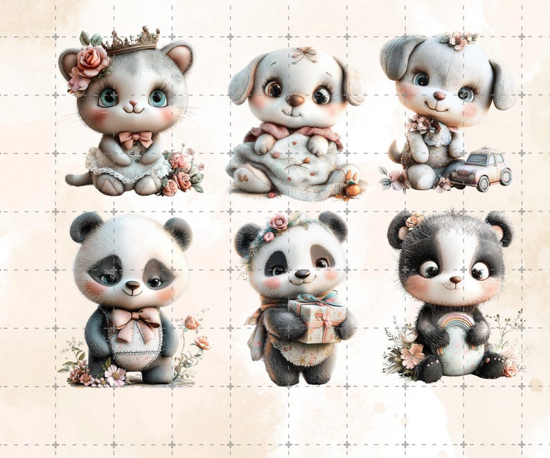 40 Kawaii Animal Clipart – Cute Cartoon PNG Images (digital Download ...