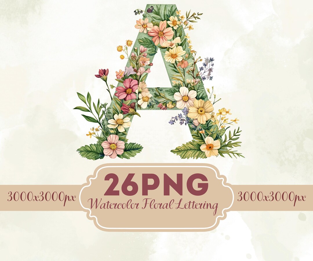 Floral Alphabet PNG, Watercolor Letters A-Z, Botanical Monogram Clipart ...