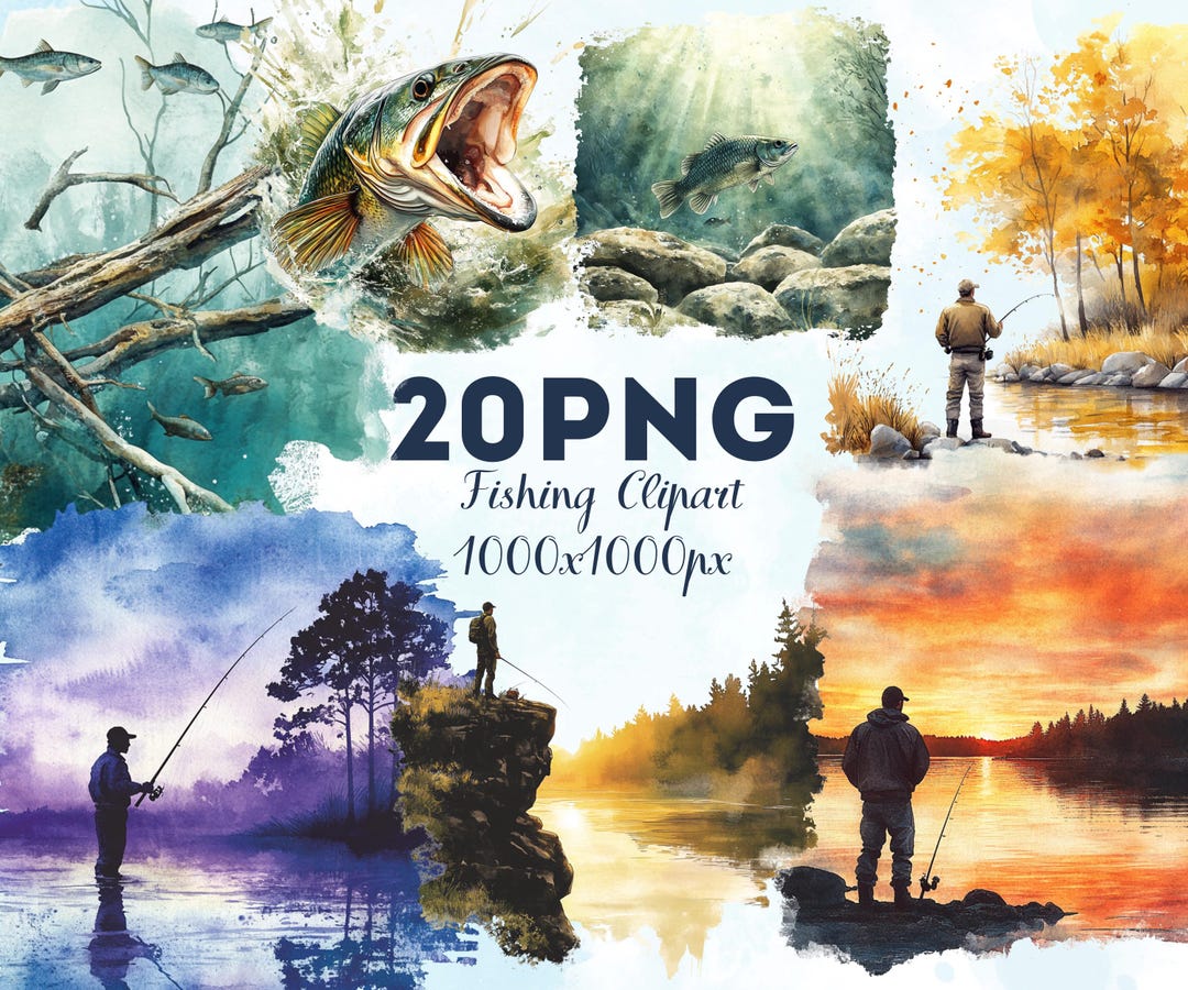 20 PNG Fishing Landscape Bundle Fisherman Art Set - Etsy